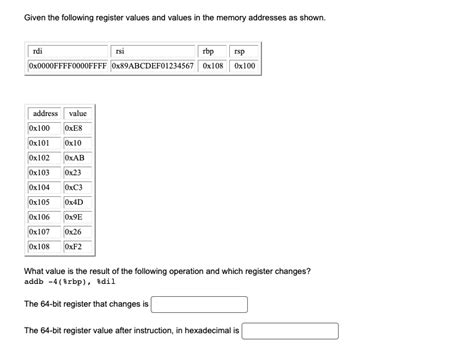 Solved Given The Following Register Values And Values In The