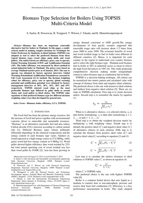 Pdf Biomass Type Selection For Boilers Using Topsis Multi Criteria Model