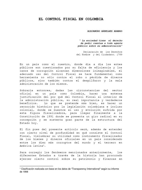 El Control Fiscal En Colombia Alejandro Arbelaez Arango Pdf