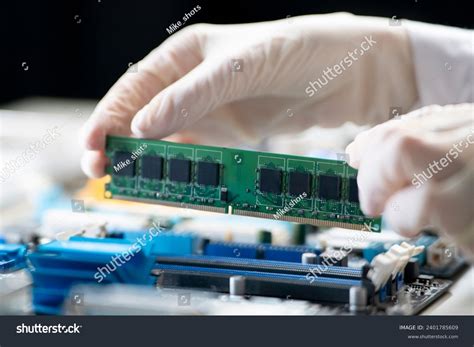 Installing Ram Random Access Memory Into Stock Photo