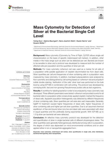 Pdf Mass Cytometry For Detection Of Silver At The Bacterial Single