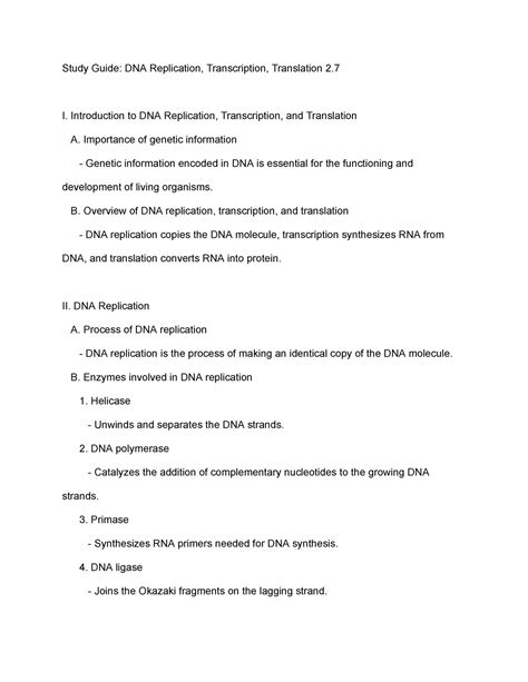 IB Biology DNA Replication Transcription Translation Study Guide DNA Replication Studocu