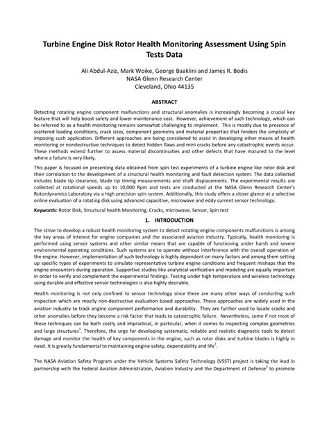 Pdf Turbine Engine Disk Rotor Health Monitoring Assessment Using Spin Tests Data