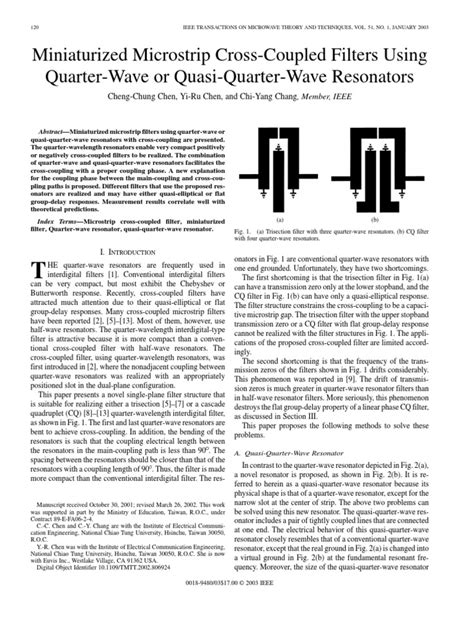 Miniaturized Microstrip Cross Coupled Filters Using Quarter Wave Or Quasi Quarter Wave