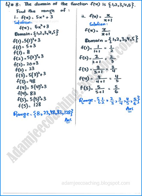 Adamjee Coaching Functions And Graphs Exercise 81 Mathematics 11th
