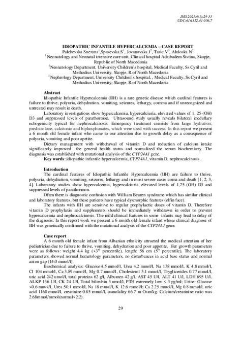 Pdf Idiopathic Infantile Hypercalcemia Case Report
