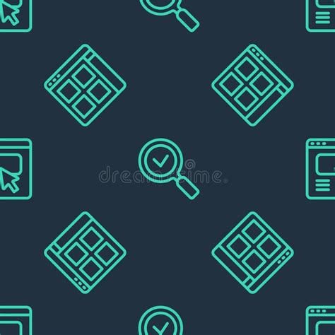 Set Line Magnifying Glass With Check Mark Browser Files And Ui Or Ux Design On Seamless Pattern