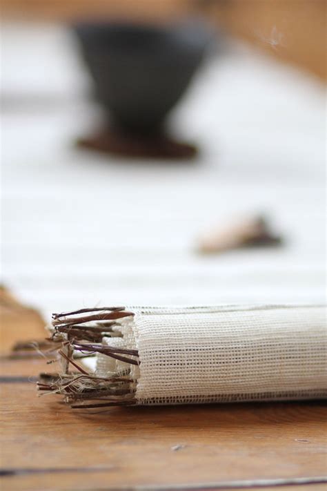 Hand Woven Linen Table Runner Ivory White Natural Fibre Tea Ceremony