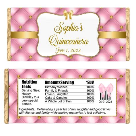 Elegant Pink Candy Bar Wrapper Pink Candy Bar Bar Wrappers