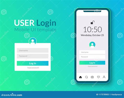 User Login Interface Smartphone Template Mobile Phone Login Ui Clean Design Stock Vector