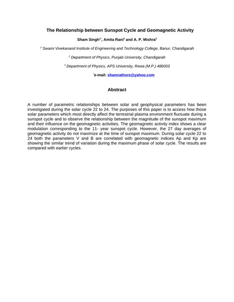 Pdf The Relationship Between Sunspot Cycle And Geomagnetic Activity