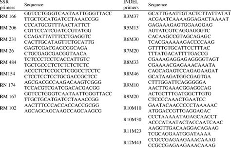 List Of Ssr And Indel Primers For Characterizing 19 Genotypes Download Table