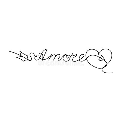 Continuous One Line Lettering Heart And Amore Love In Italian In The