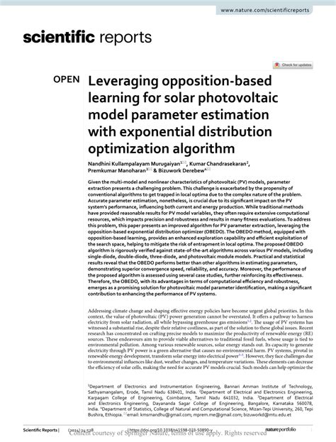 Pdf Leveraging Opposition Based Learning For Solar Photovoltaic Model