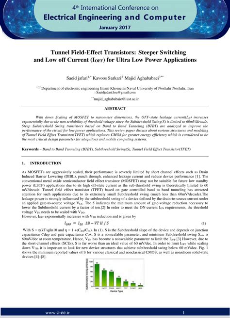 Pdf Tunnel Field Effect Transistors Steeper Switching And Low Off Current Ioff For Ultra