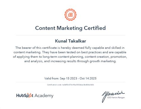 Kunal Takalkar On Linkedin Hubspot Academy Content Marketing Certification