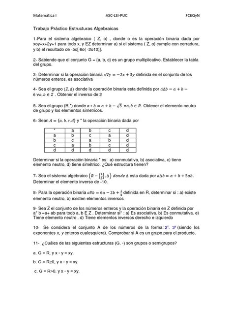 Tp 6 Estructuras Algebraicas Pdf Grupo Matemáticas Anillo Matemáticas