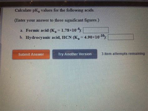 solved calculate pk a values for the following acids enter