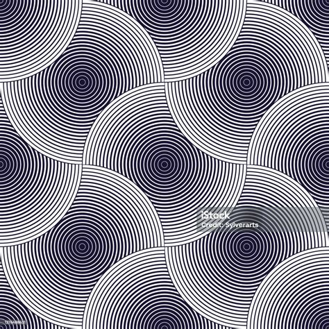 기하학적 원활한 패턴 추상 적 타일 링 배경 벡터는 끝없는 벽지 그림을 반복합니다 겹치는 동그라미 펑키 테마 단일 색상 흑백