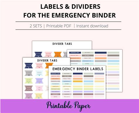 Printable Divider Tabs And Binder Labels For Emergency Binder Plus Binder Labels Binder Dividers