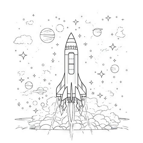 Continuous Single Line Drawing Of Rocket In Outer Space Perfect For