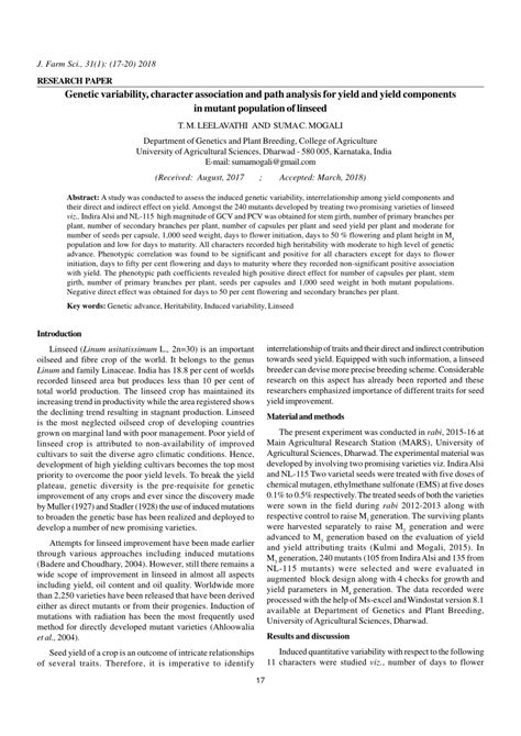 Pdf Genetic Variability Character Association And Path Analysis For Yield And Yield