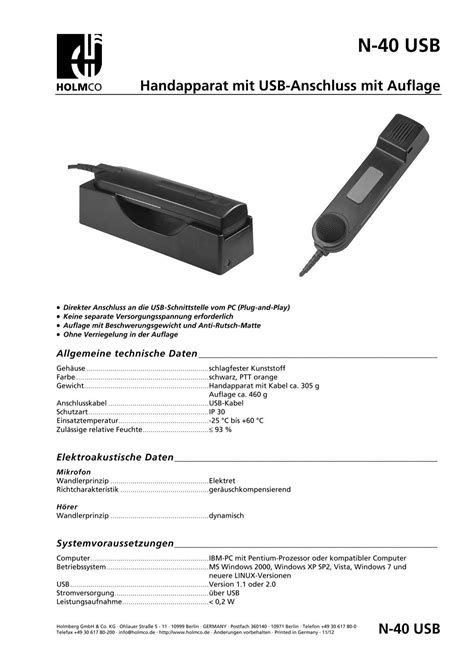 N 40 Usb Holmco Holmberg Elektroakustik