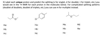 Solved Label Each Unique Proton And Predict The Splitting Chegg Com