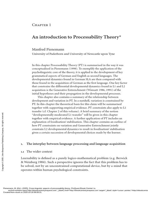 Pienemann Cross Linguistic Aspects Of Processability Theory