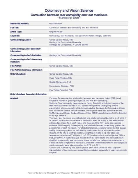 Pdf Correlation Between Tear Osmolarity And Tear Meniscus