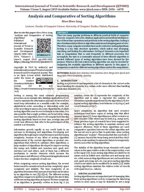 Analysis And Comparative Of Sorting Algorithms Pdf Time Complexity