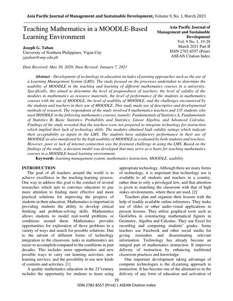 Pdf Teaching Mathematics In A Moodle—based Learning Environment