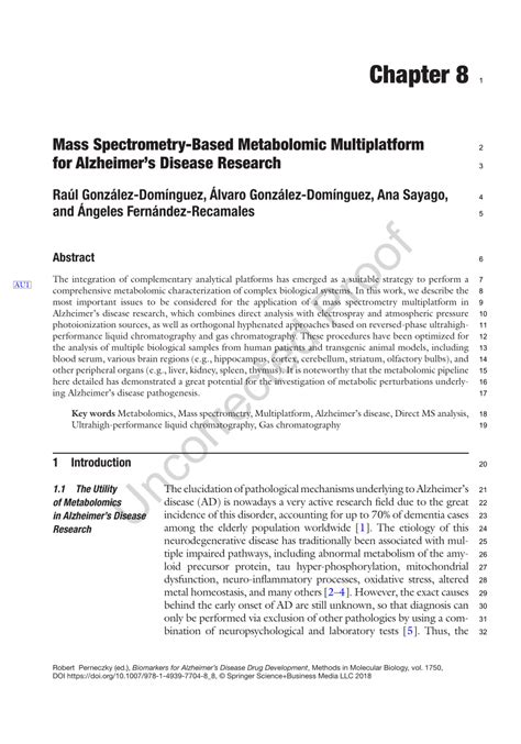 Pdf Mass Spectrometry Based Metabolomic Multiplatform For Alzheimers Disease Research