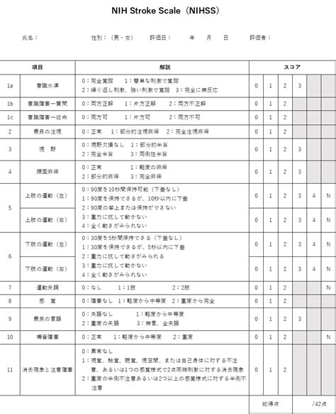 【nihss】脳卒中重症度評価スケール【評価項目とカットオフ値】 リハビリくん