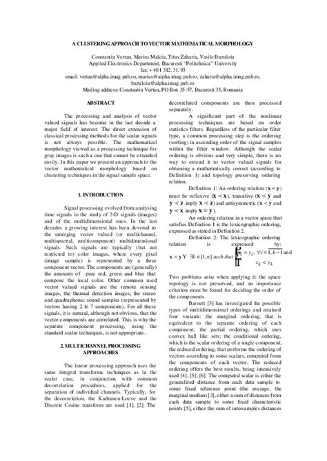 Pdf A Clustering Approach To Vector Mathematical Morphology