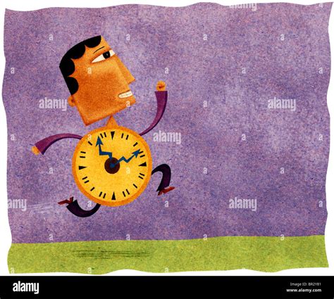 A Running Man With A Clock For A Body Stock Photo Alamy