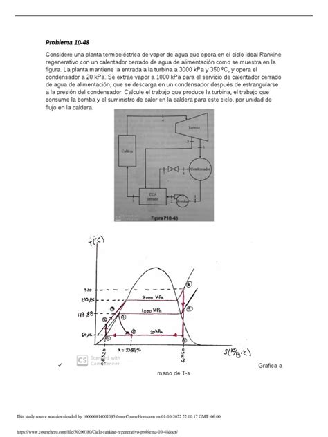 Ciclo Rankine Regenerativo Problema 10 48 Pdf Tecnología Energética