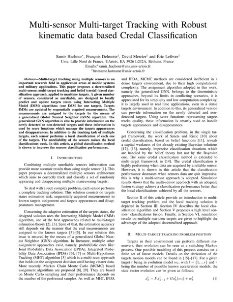 PDF Multi Sensor Multi Target Tracking With Robust Kinematic Data