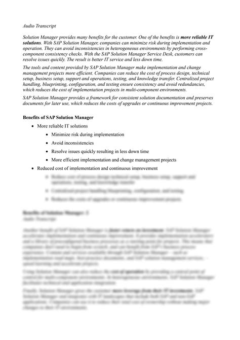 SOLUTION Introduction To Sap Solution Manager Studypool