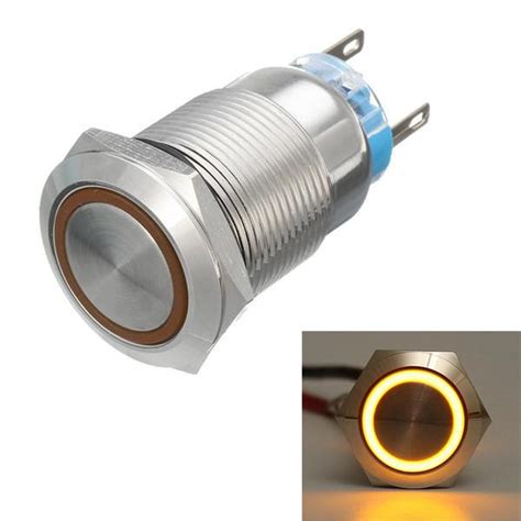 Flat Head 12MM 110 220V Waterproof Self Locking Metal Push Button Switch With Yellow Led Light