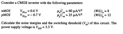 consider a cmos inverter with the following parameters nmos vt0 n 0