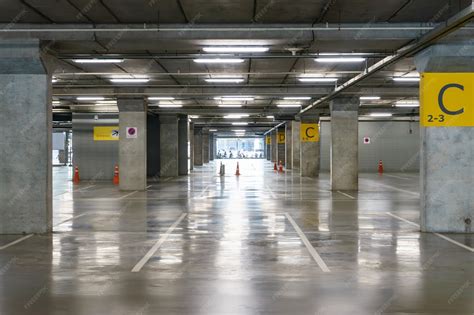Interior Of Parking Garage With Vacant Parking Lot In Parking Building