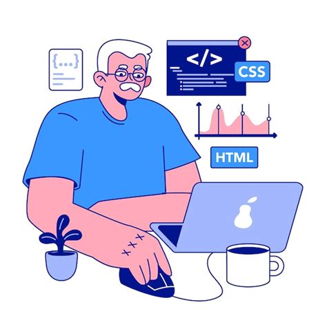 Premium Vector Senior Developer Oldman Programming And Coding Developing