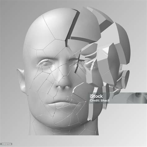 깨진된 머리 3 차원 일러스트 레이 션입니다 사람의 면 분할 깨짐에 대한 스톡 벡터 아트 및 기타 이미지 깨짐 금이 간