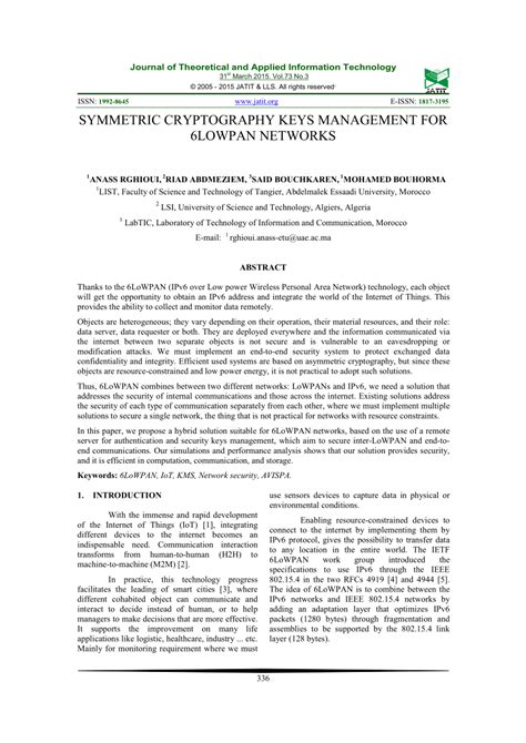 Pdf Symmetric Cryptography Keys Management For 6lowpan Networks