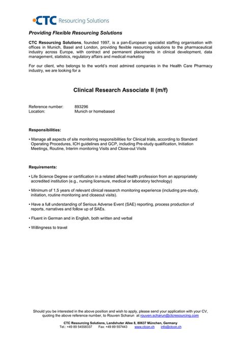 Clinical Research Associate Senior Clinical Research Associate Pdf