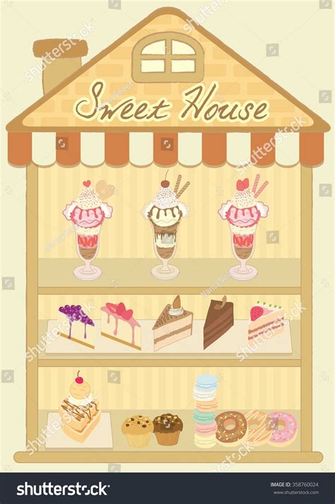 Vector Drawing Dessert Products Sweet Housedessert Stock Vector