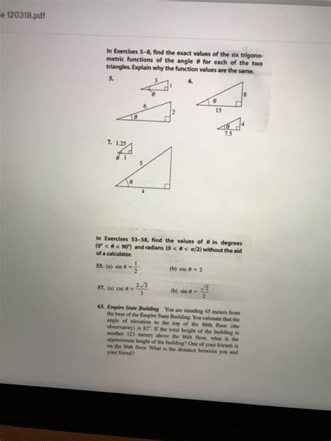 Solved е 120318pdf In Exercises 5 8 Find The Exact Values