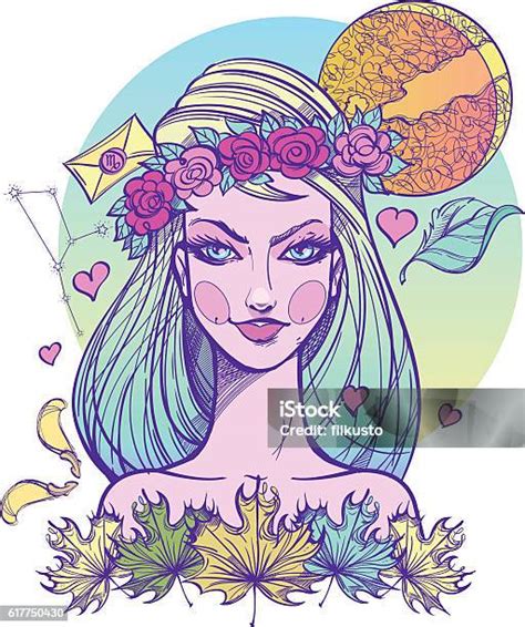 소녀는 조디악 기호 처녀자리 기호를 상징한다 파스텔 고스 초상화 가냘픈에 대한 스톡 벡터 아트 및 기타 이미지 가냘픈 귀여운 드로잉 Istock