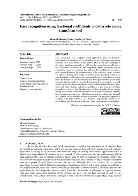 Pdf Face Recognition Using Fractional Coefficients And Discrete Cosine Transform Tool Ali